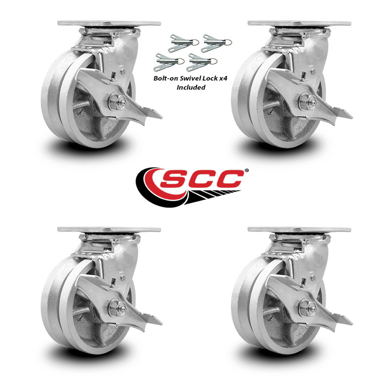 Service Caster 5 Inch V Groove Semi Steel Caster Set with Ball Bearings ...