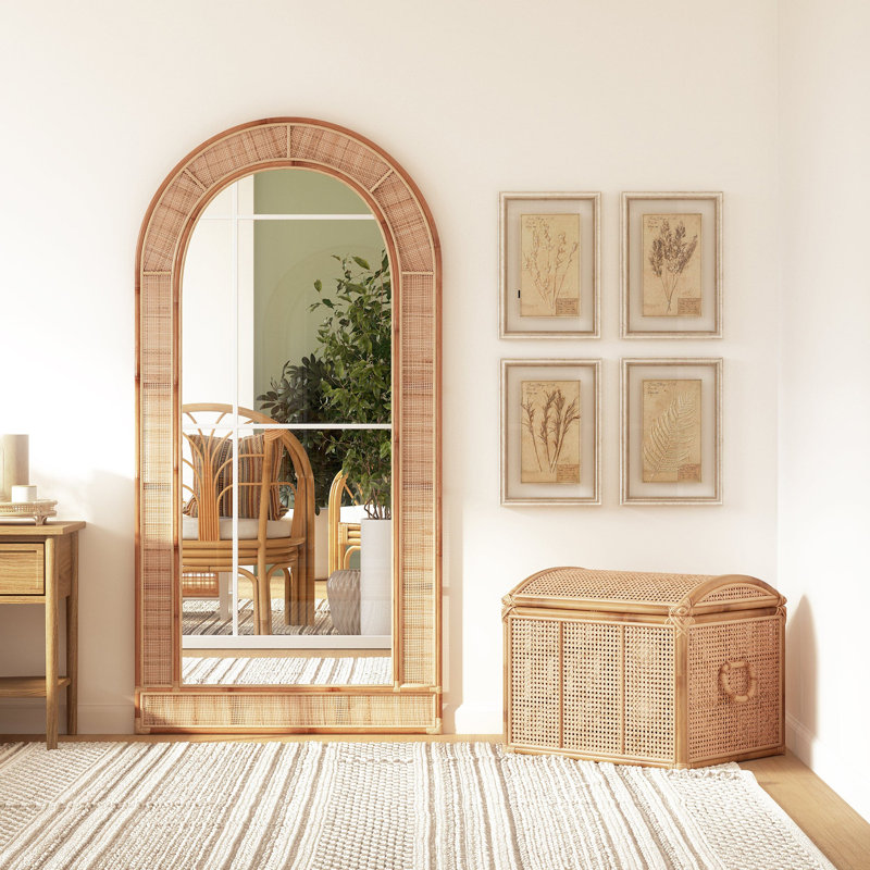 Bayou Breeze Antrel Arch Floor Mirror, Boho Rattan Full Length Mirror ...