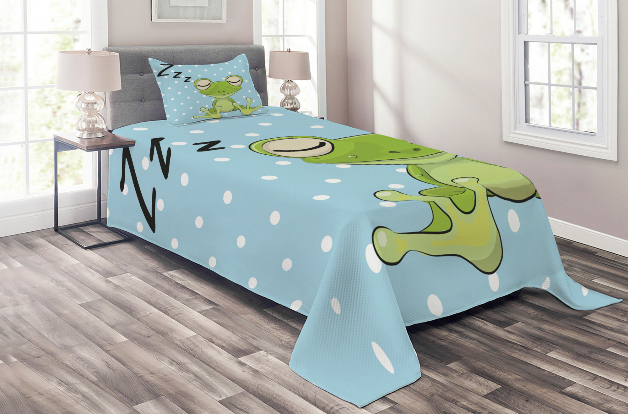 Ambesonne Cartoon Green Microfiber Coverlet Set | Wayfair