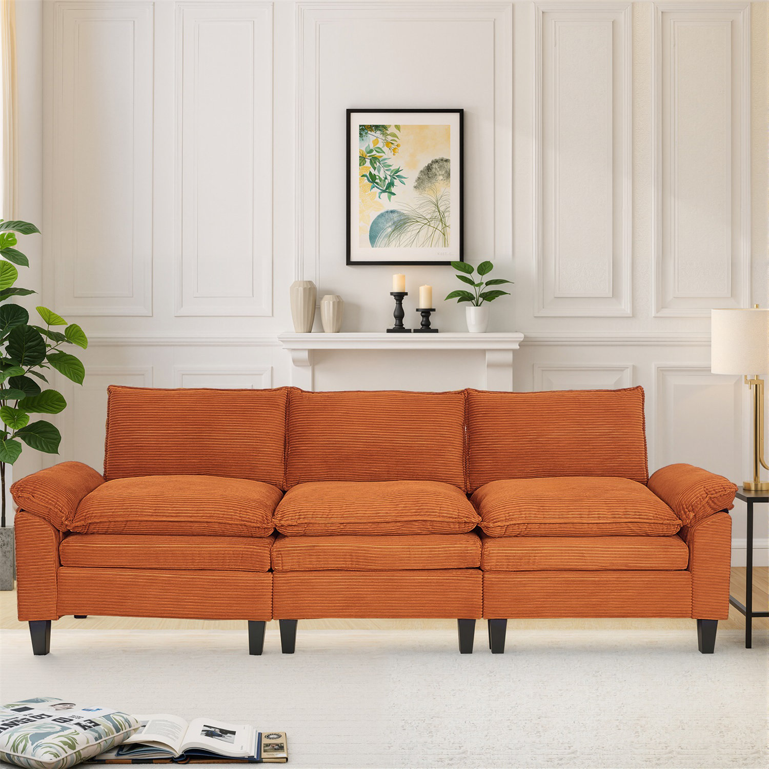 Ebern Designs 117.7" Sofa Couch, Corduroy Modular Sectional Couches ...