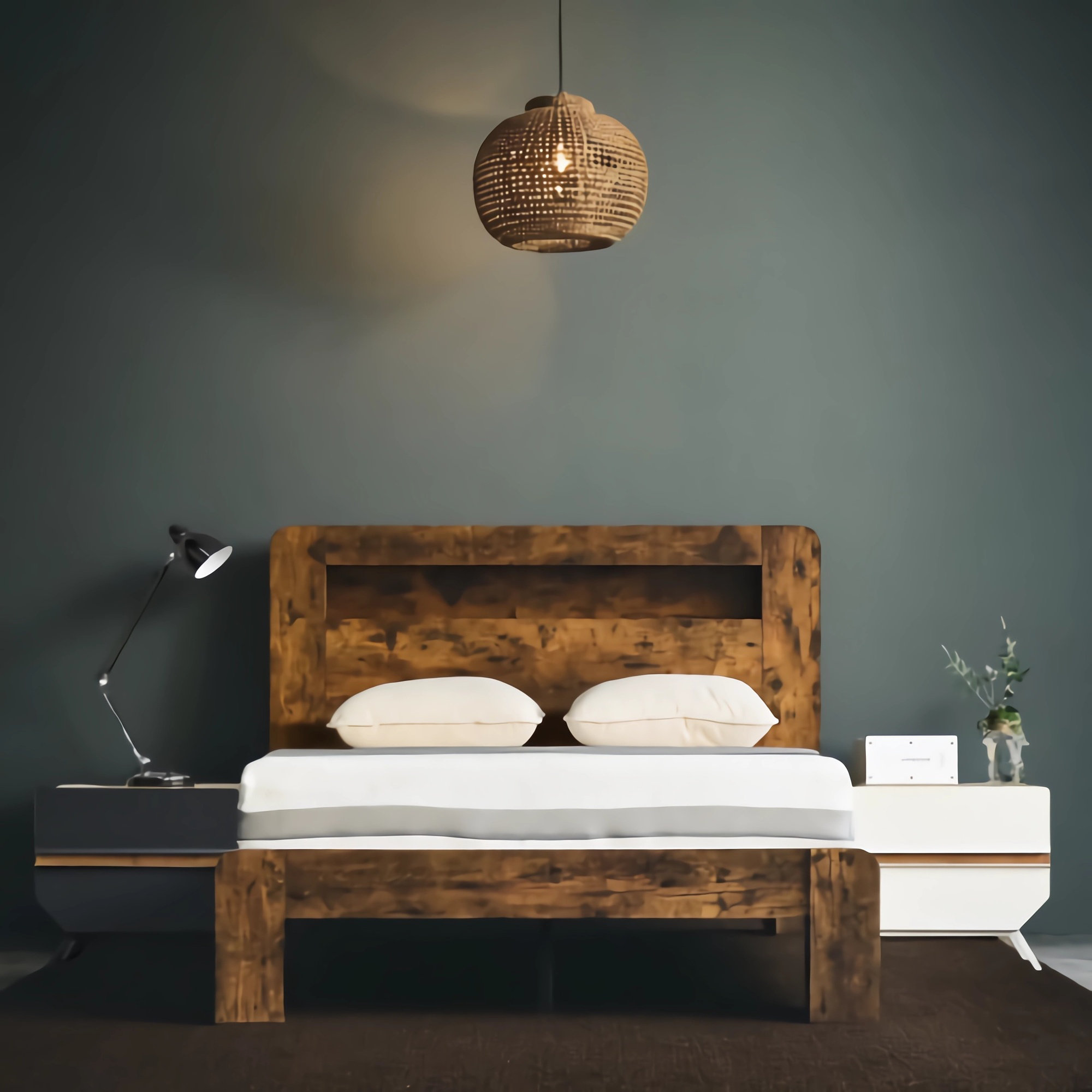 Millwood Pines Bed Frame, Metal Bed with Wooden Headboard & Led Light & Charging Station, Brown ...