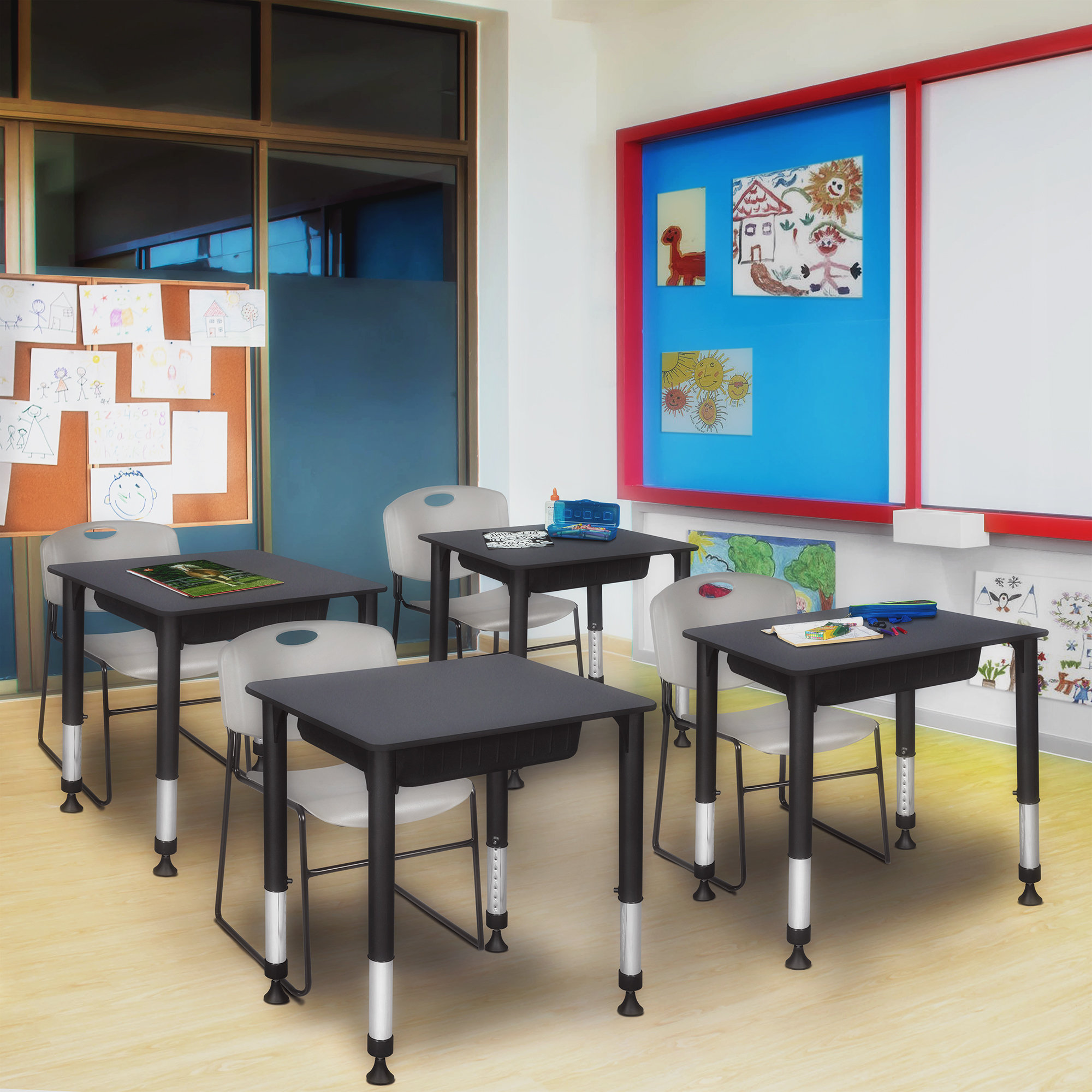 Regency 18.5 x 26 in Rectangle Height Adjustable Classroom School Desk ...