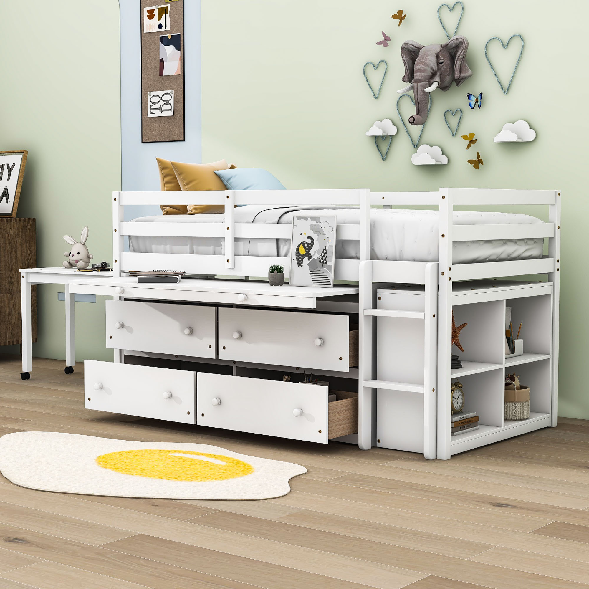 Viv + Rae Eli Kids 4 Drawers Wooden Loft Bed with Desk and Shelves ...