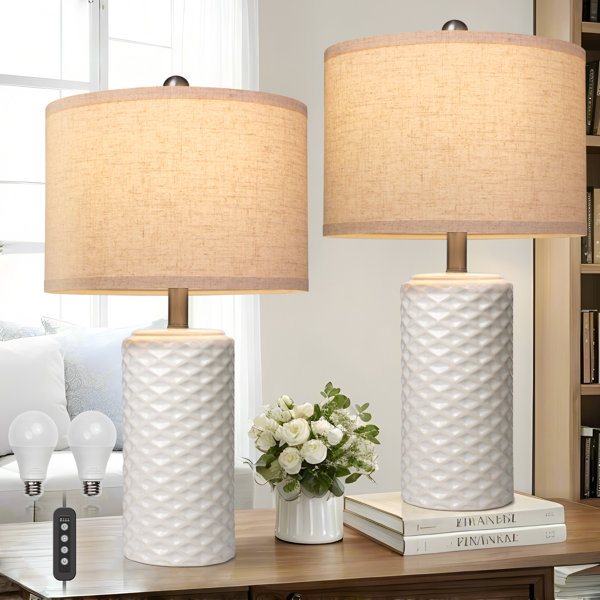 Wrought Studio™ 23" Bedside Lamps Set of 2, Dimmable Ceramic Table ...