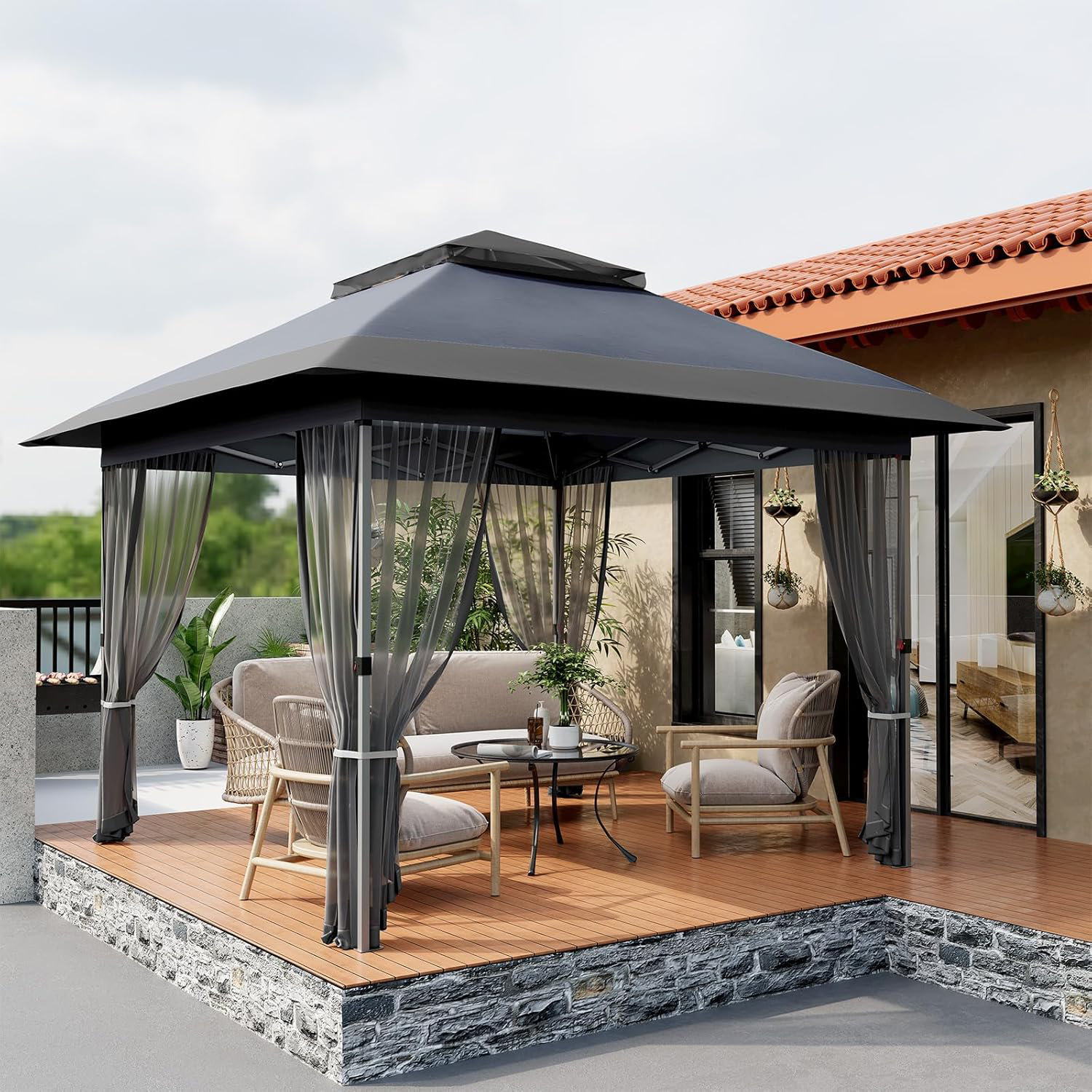gaomon 12 Ft. W x 12 Ft. D Metal Patio Gazebo, Metal Frame Canopy with ...