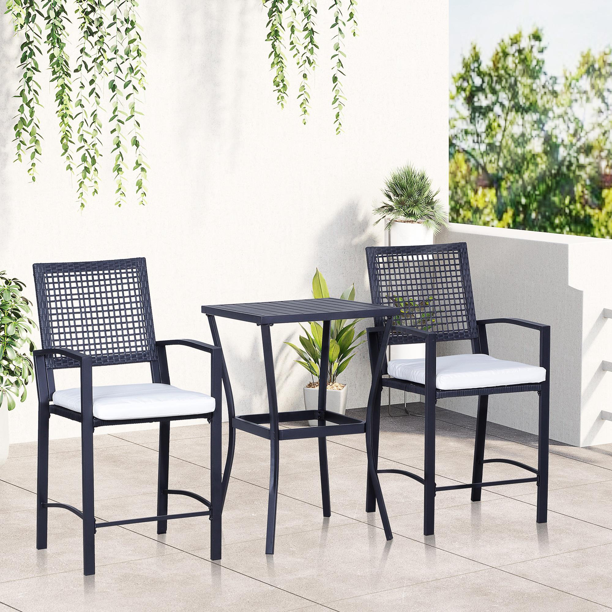 Dakota Fields 3pcs Patio Bar Set with Soft Cushion, Rattan Wicker ...