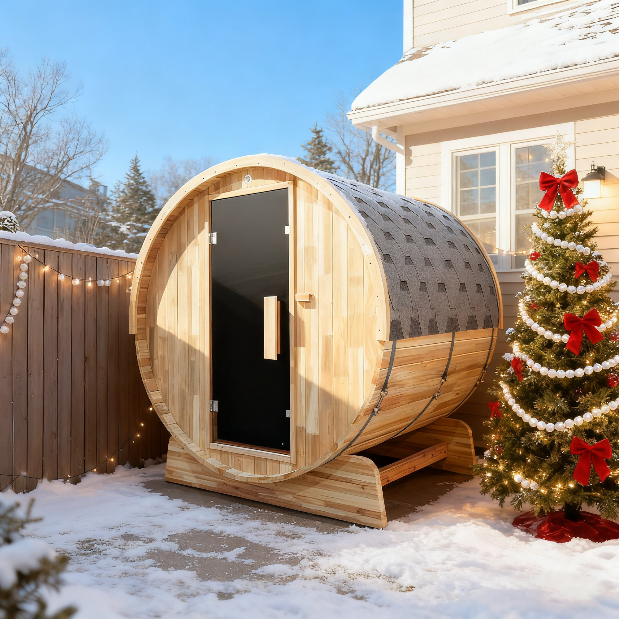 royal saunas hongyuan Hongyuan 4-Person Rustic Cedar Barrel Sauna with ...