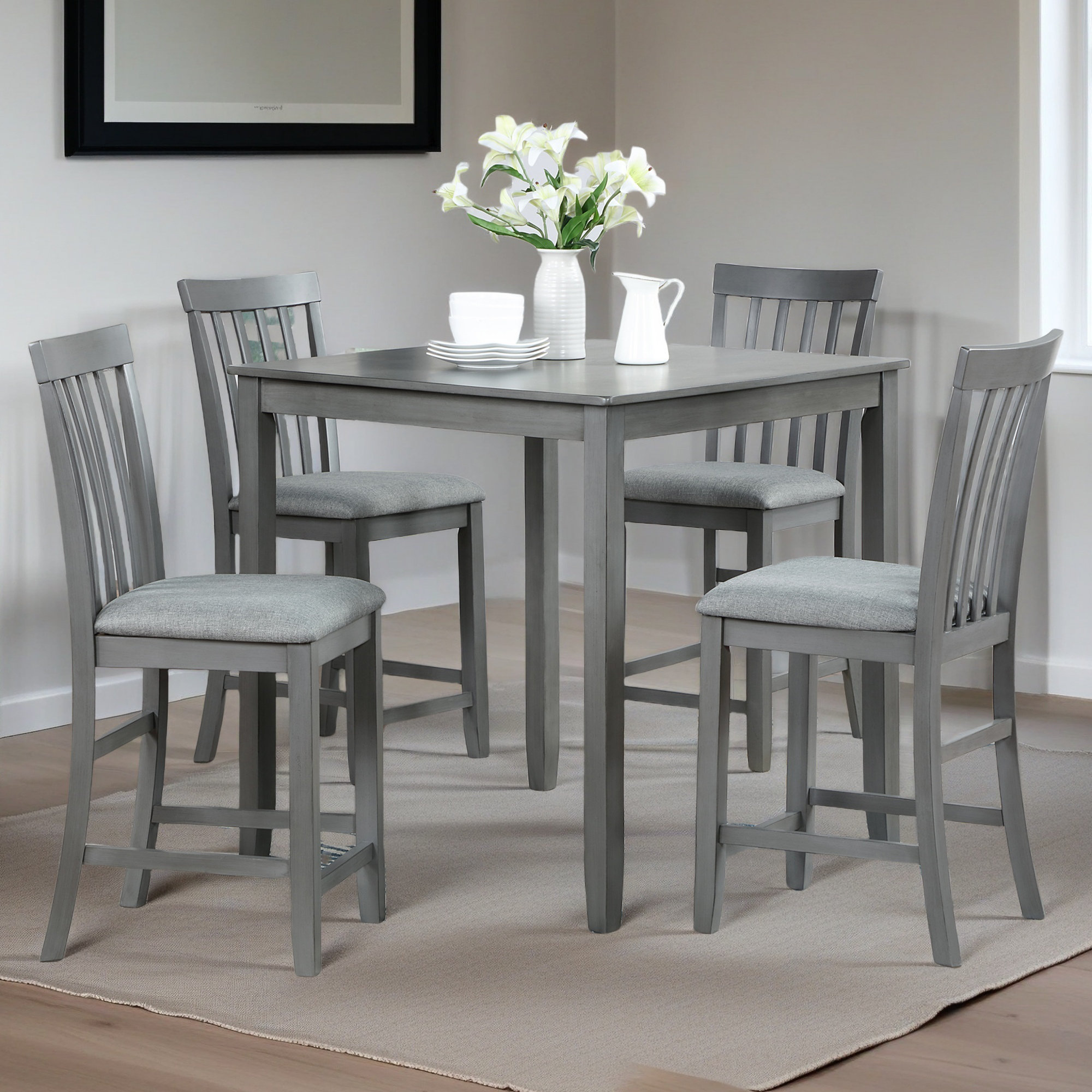 Lark Manor™ 5 Piece Dining Table Set, Wooden Dining Square Table Set ...