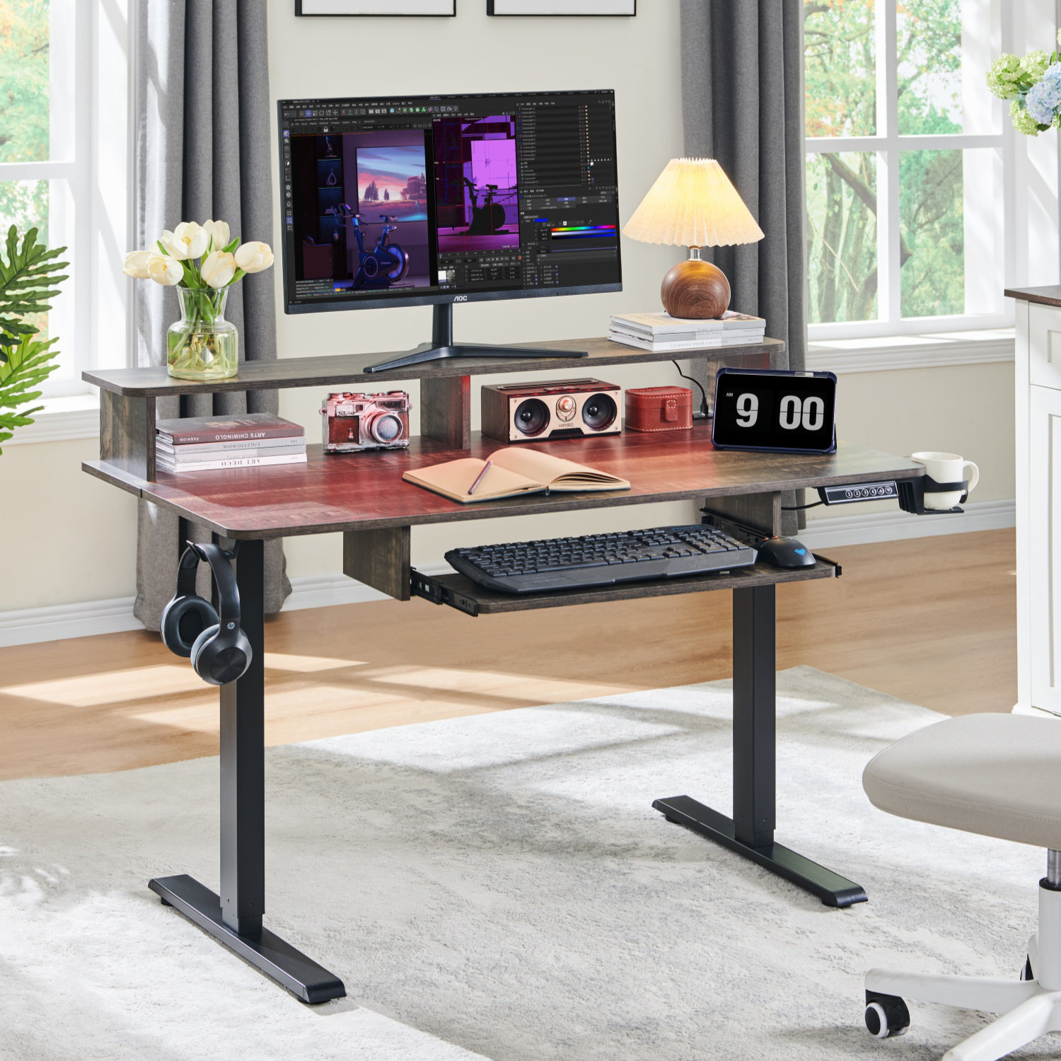 Inbox Zero 48" Height-Adjustable Standing Desk with Keyboard Tray ...