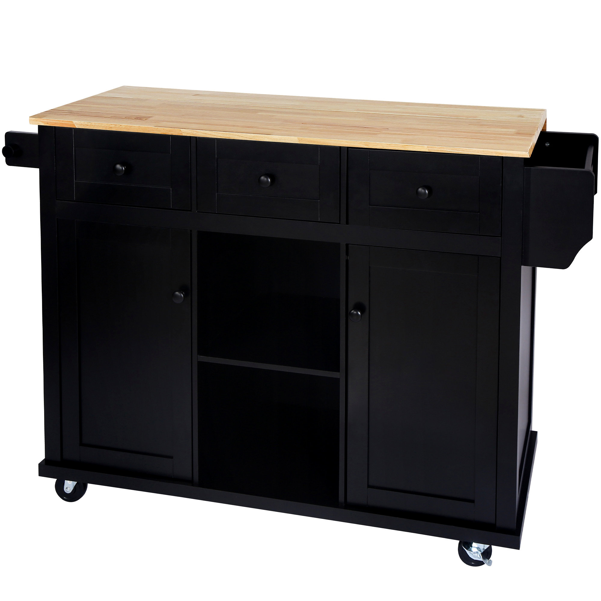 Ophelia & Co. Kitchen Cart With Rubber Wood Drop-Leaf Countertop ...