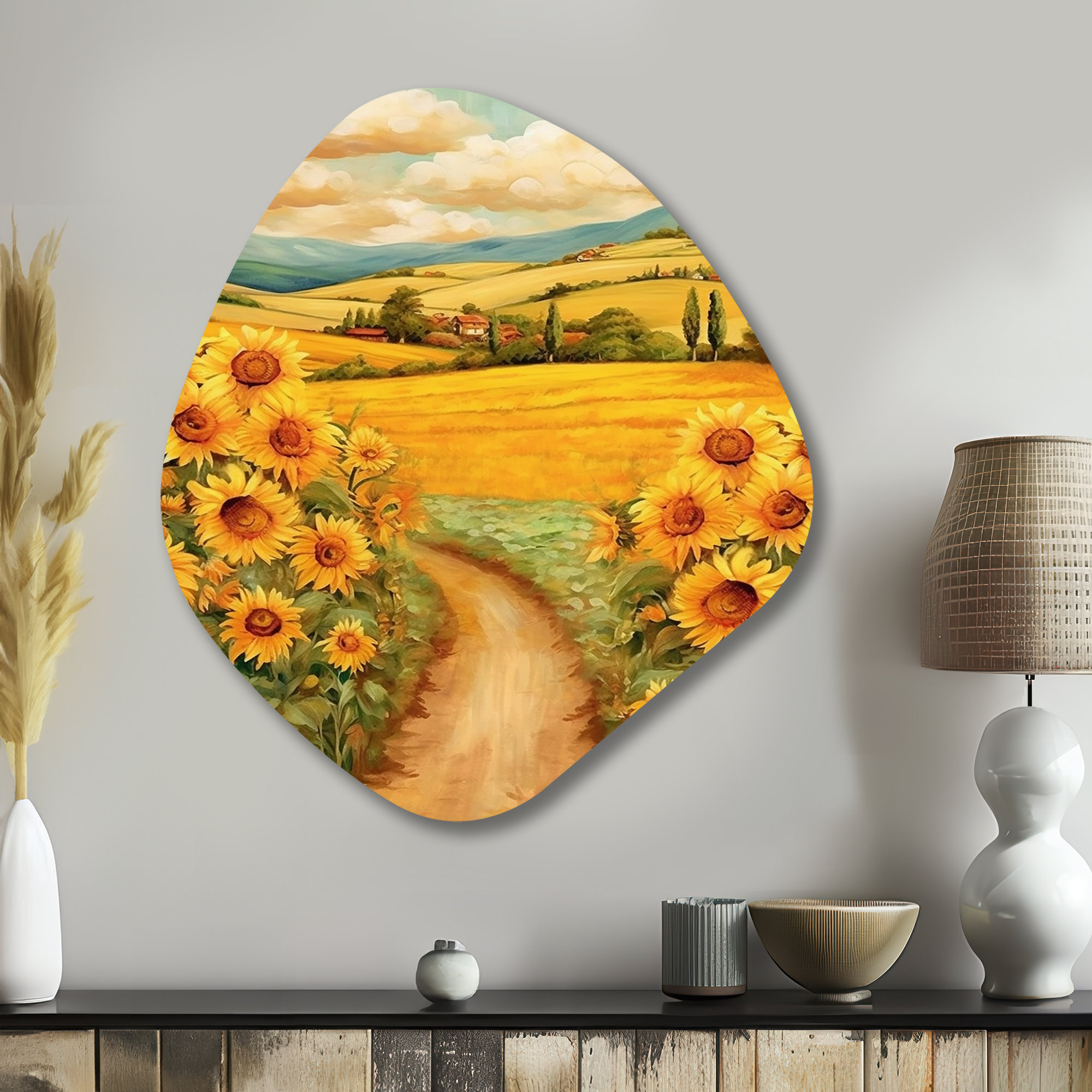 August Grove® Golden Cheerful Sunflowers II - Floral Nebula Shape ...