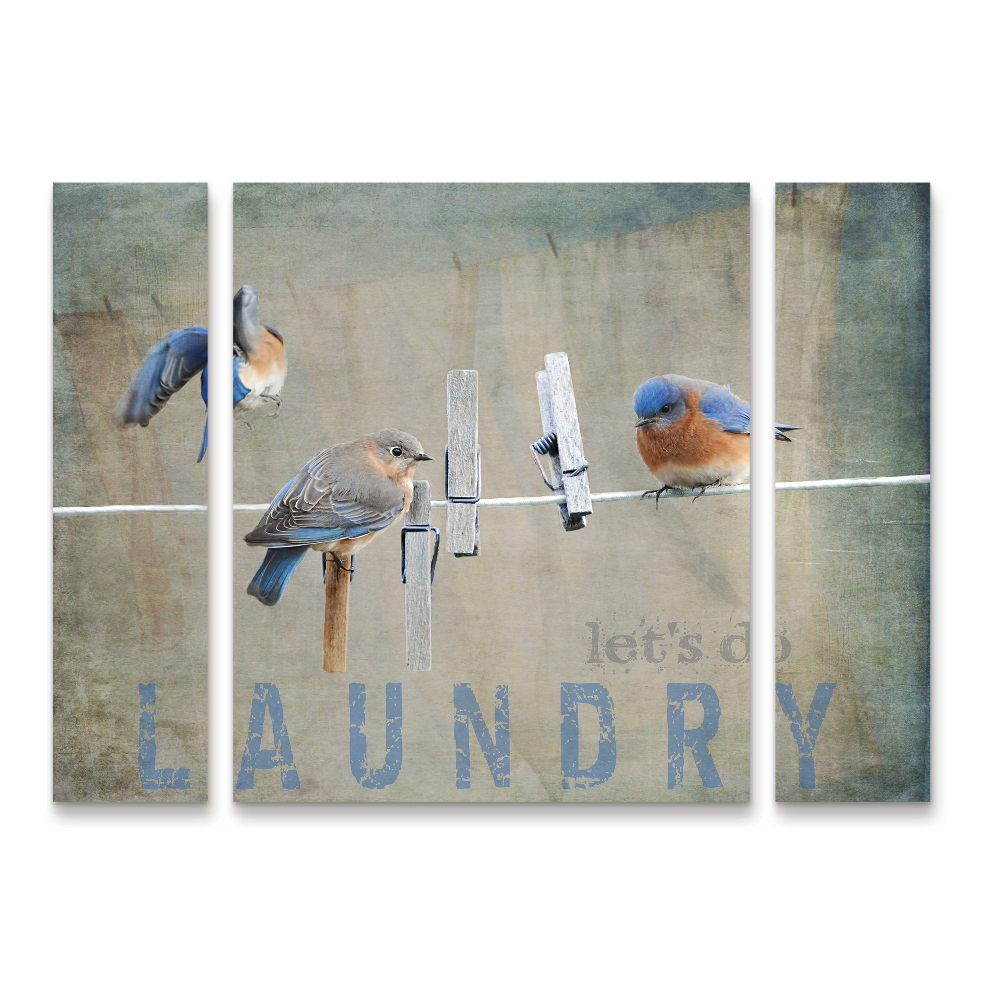 Trinx Jai Johnson 'Laundry Day Bluebirds' Multi Panel Art Set 3 Piece ...