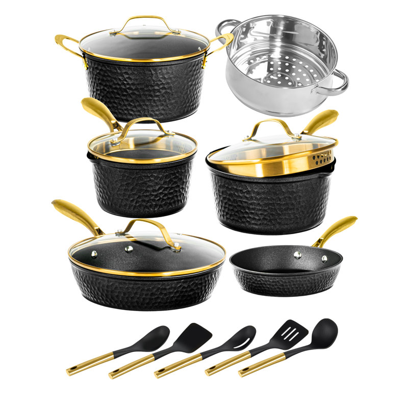 Granitestone Charleston Collection Hammered Black 15 Piece Nonstick ...