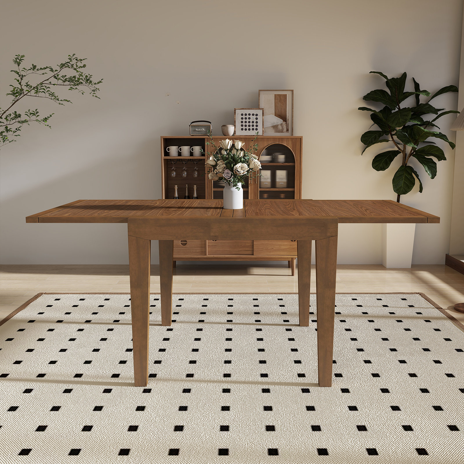 Gracie Oaks Table de salle à manger extensible en bois massif avec 4 ...