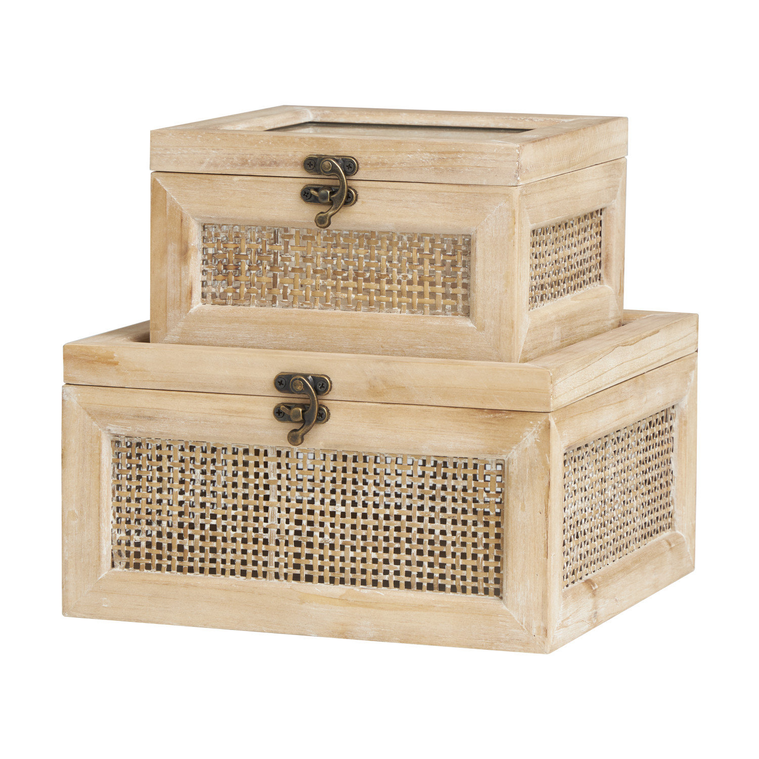 Birch Lane™ The Highfill Wood Glass Top Box With Rattan Side Panels And ...