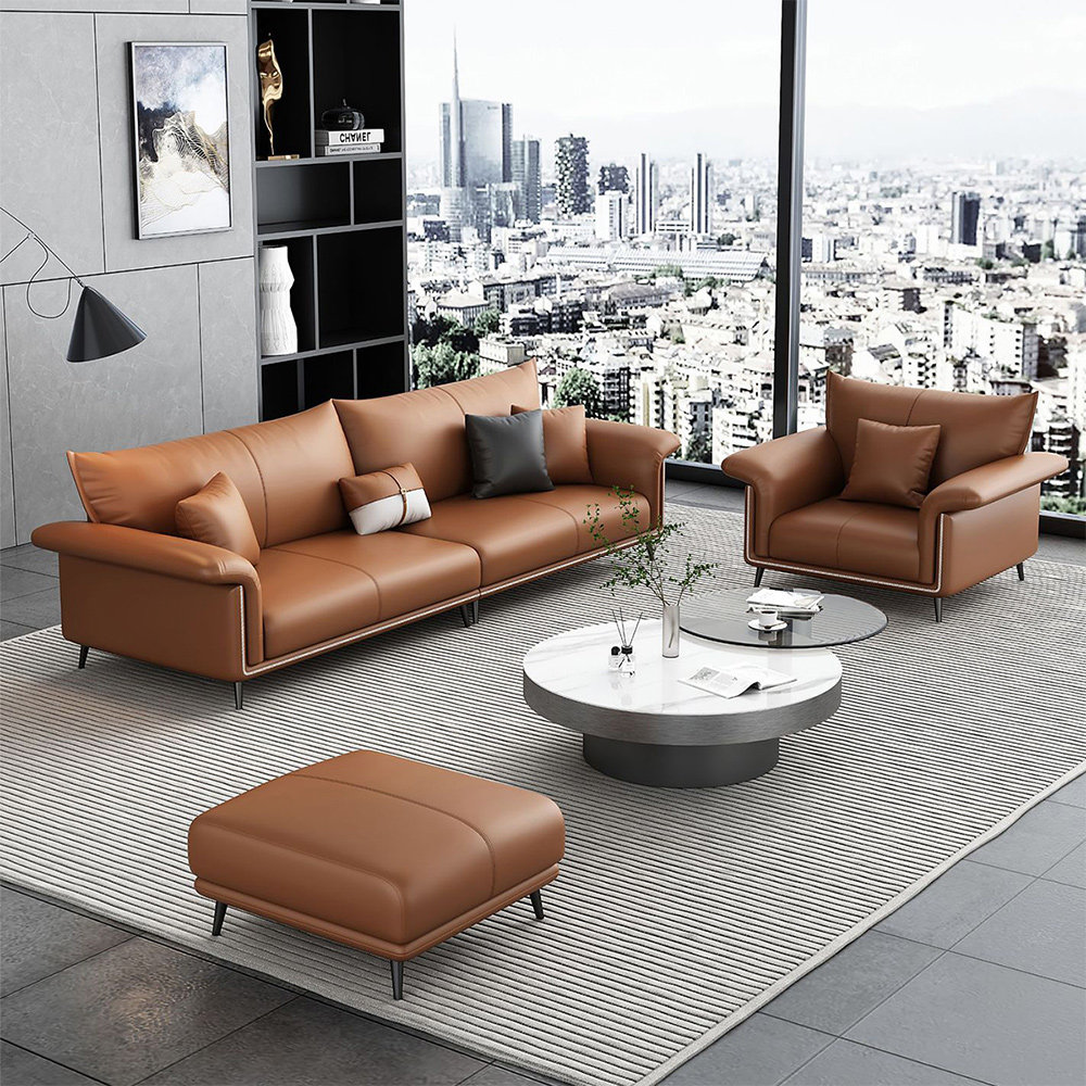 Wren Decors Brown Genuine Leather 3 - Piece Living Room Set | Wayfair