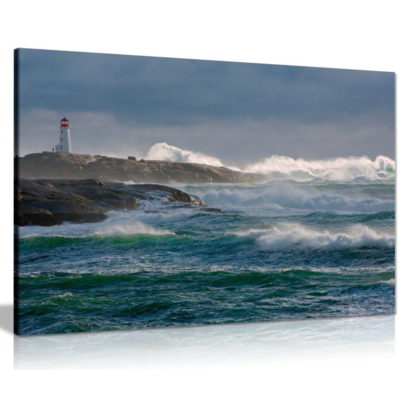 Panther Print Lighthouse And Ocean Waves - Wrapped Canvas Print ...