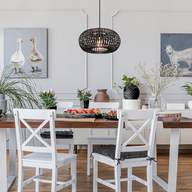 Beachcrest Home™ Baney 1-Light Matte Black Pendant Lighting with Rattan ...