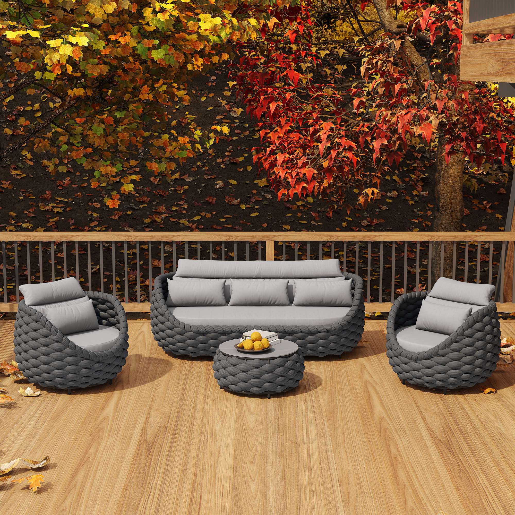 Latitude Run® 5 - Person Textilene Rope Outdoor Seating Group with ...