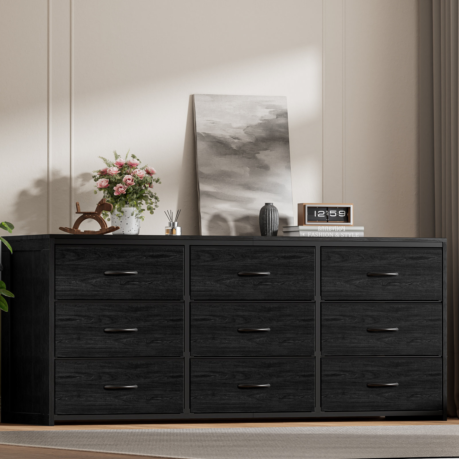 Ebern Designs Commode à 9 tiroirs l 63 po, commodes de rangement en ...