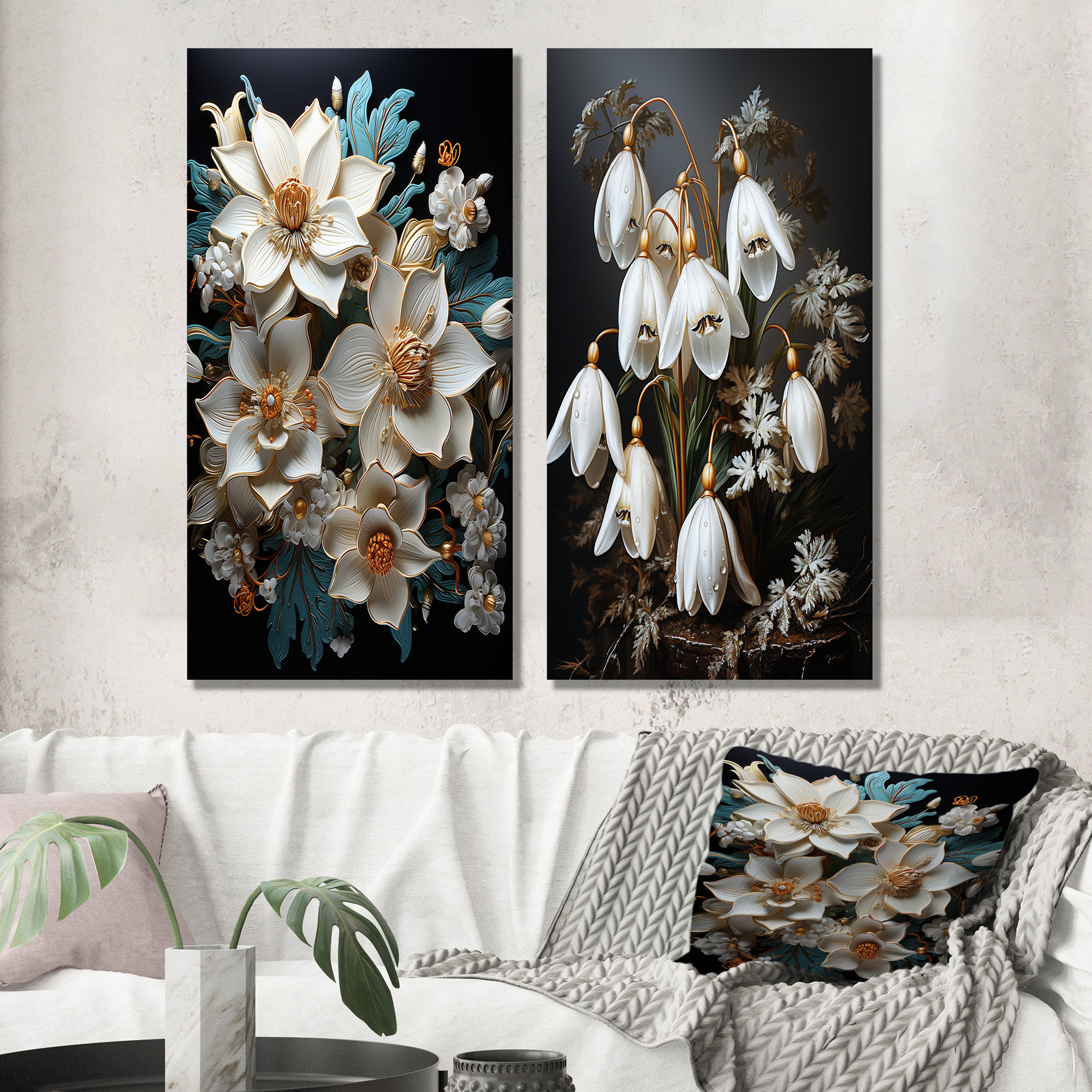 Lark Manor™ Gilded Frost Snowdrops In Gold - Snowdrops Metal Prints Set ...
