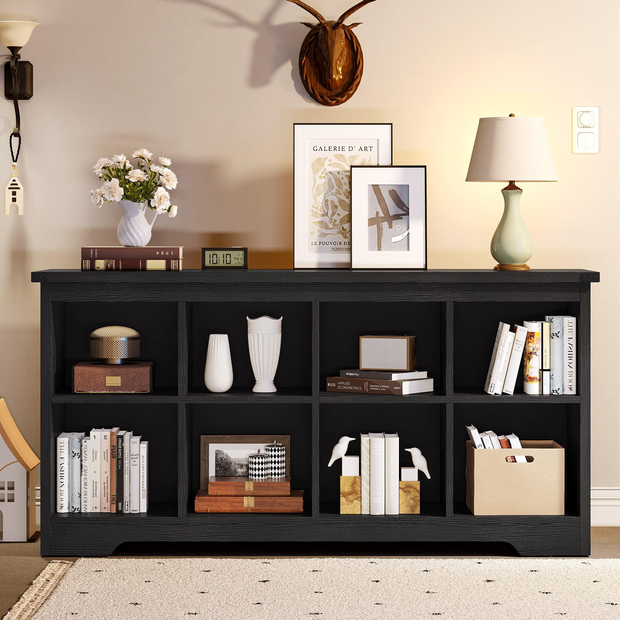 Rosalind Wheeler Horizontal Bookshelf Farmhouse Cubby Bookcase ...
