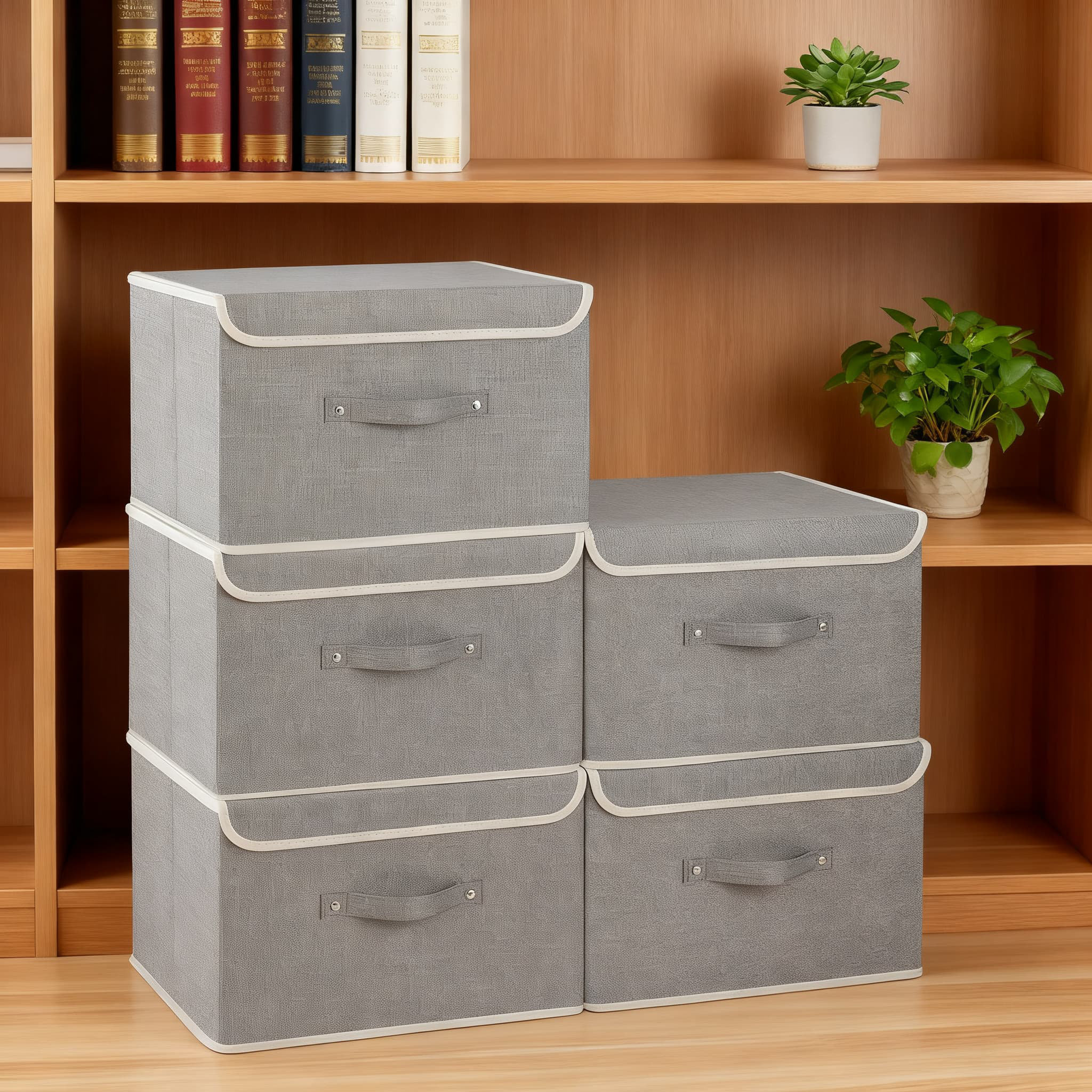 Rebrilliant Flip-Top Fabric Storage Bins With Handles, Collapsible Cube ...