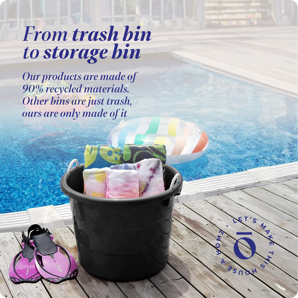 Homz Plastic 17 Gallon Utility Storage Bucket Tub W/Rope Handle ...