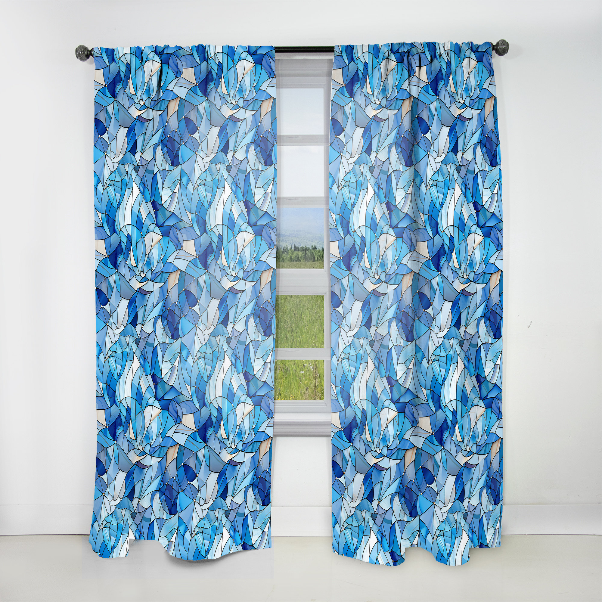 Design Art Coastal Cobalt Blue Mosaic III - Modern Curtain - Velvet ...