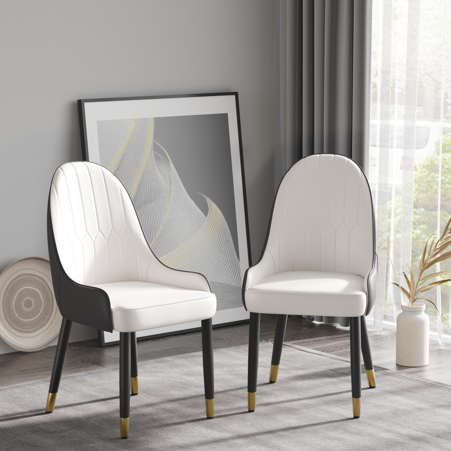 Latitude Run® 2Pcs Dining Chair, Foam Filled, Leather Upholstery, Legs ...