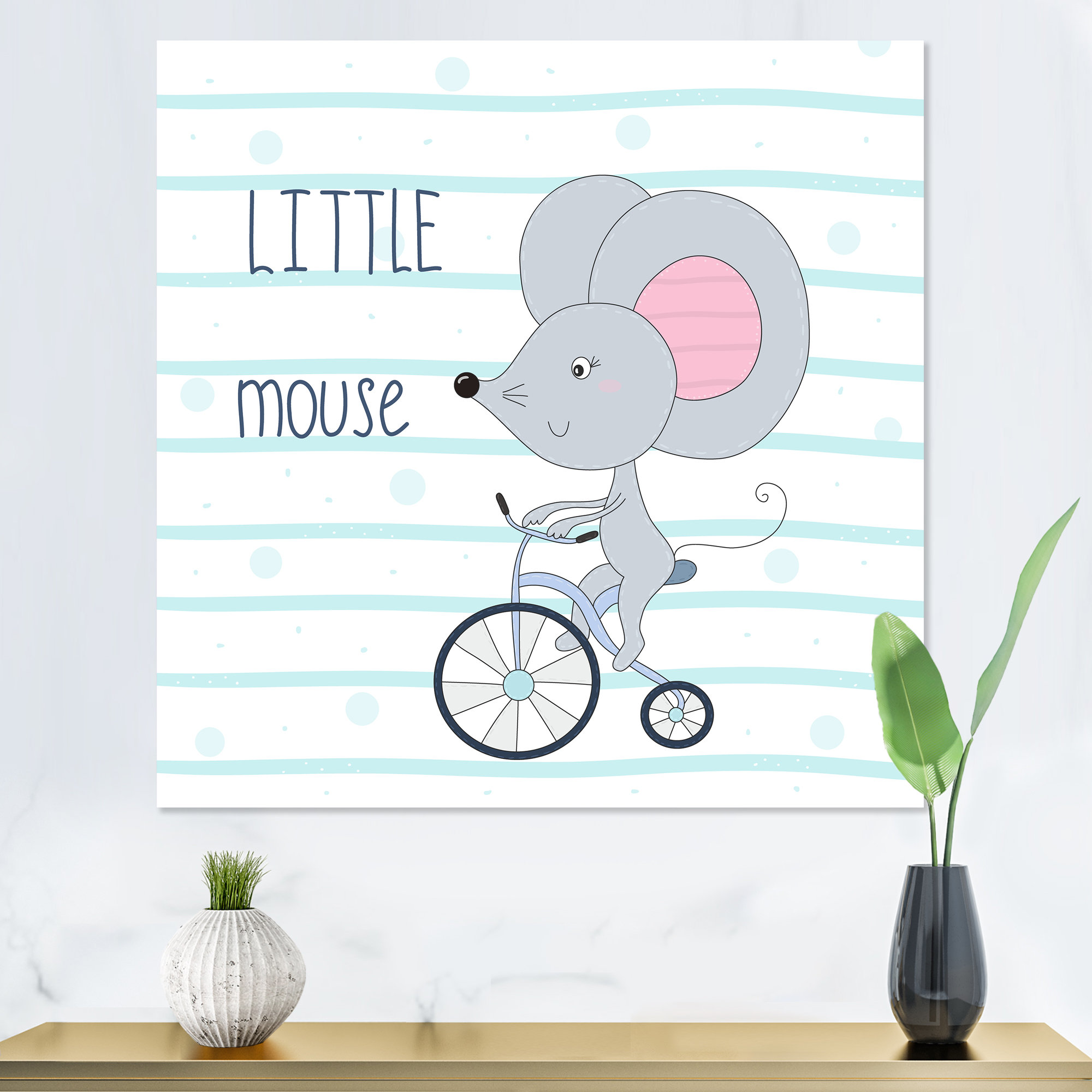 Zoomie Kids Cute Little Mouse Riding A Bike - Children''s Art Canvas ...