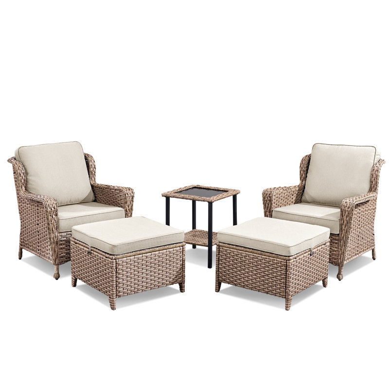 Winston Porter 5 Pieces Outdoor Patio Furniture Set, Rattan Wicker ...