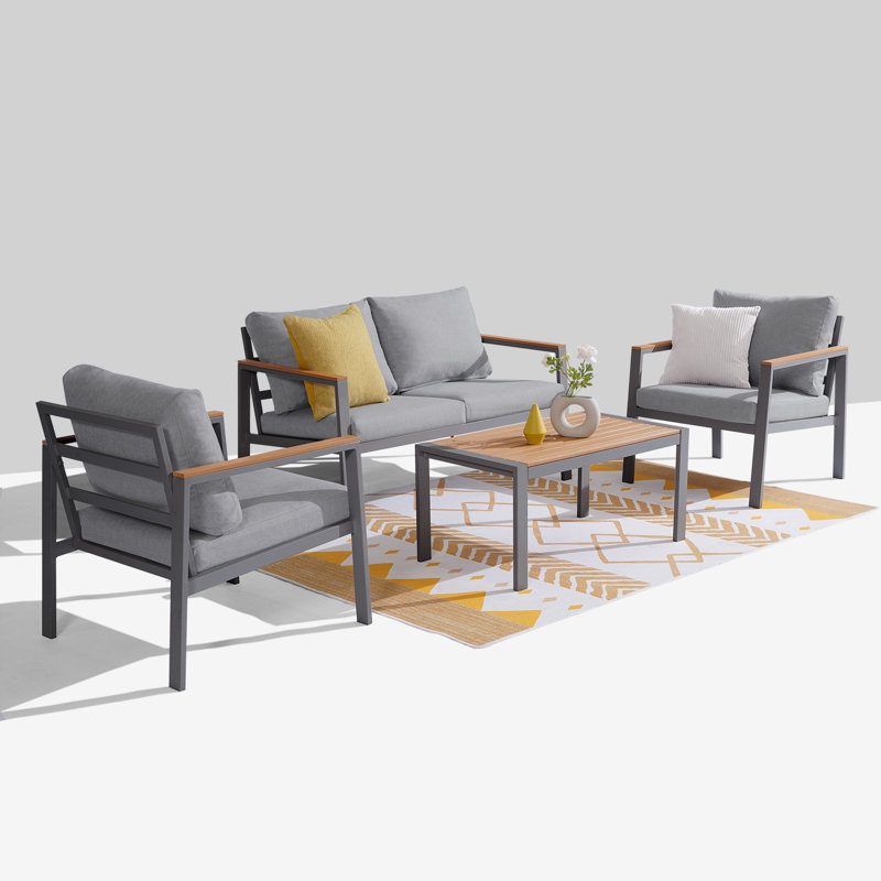 George Oliver Lattie Aluminum 4 Piece Sofa Seating Group with Cushions ...