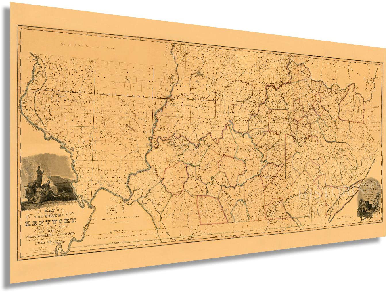 HISTORIC PRINTS HISTORIX Vintage 1818 Kentucky State Map From Actual ...