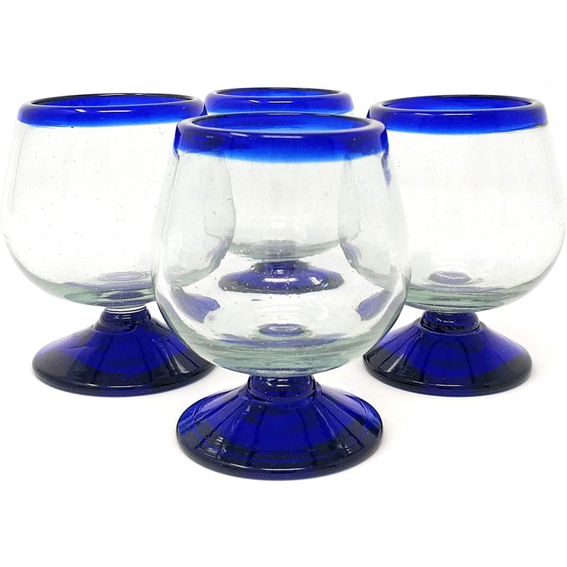Red Barrel Studio® Mexican Hand Blown Glass – 7 Oz. Blue Rim Glass ...