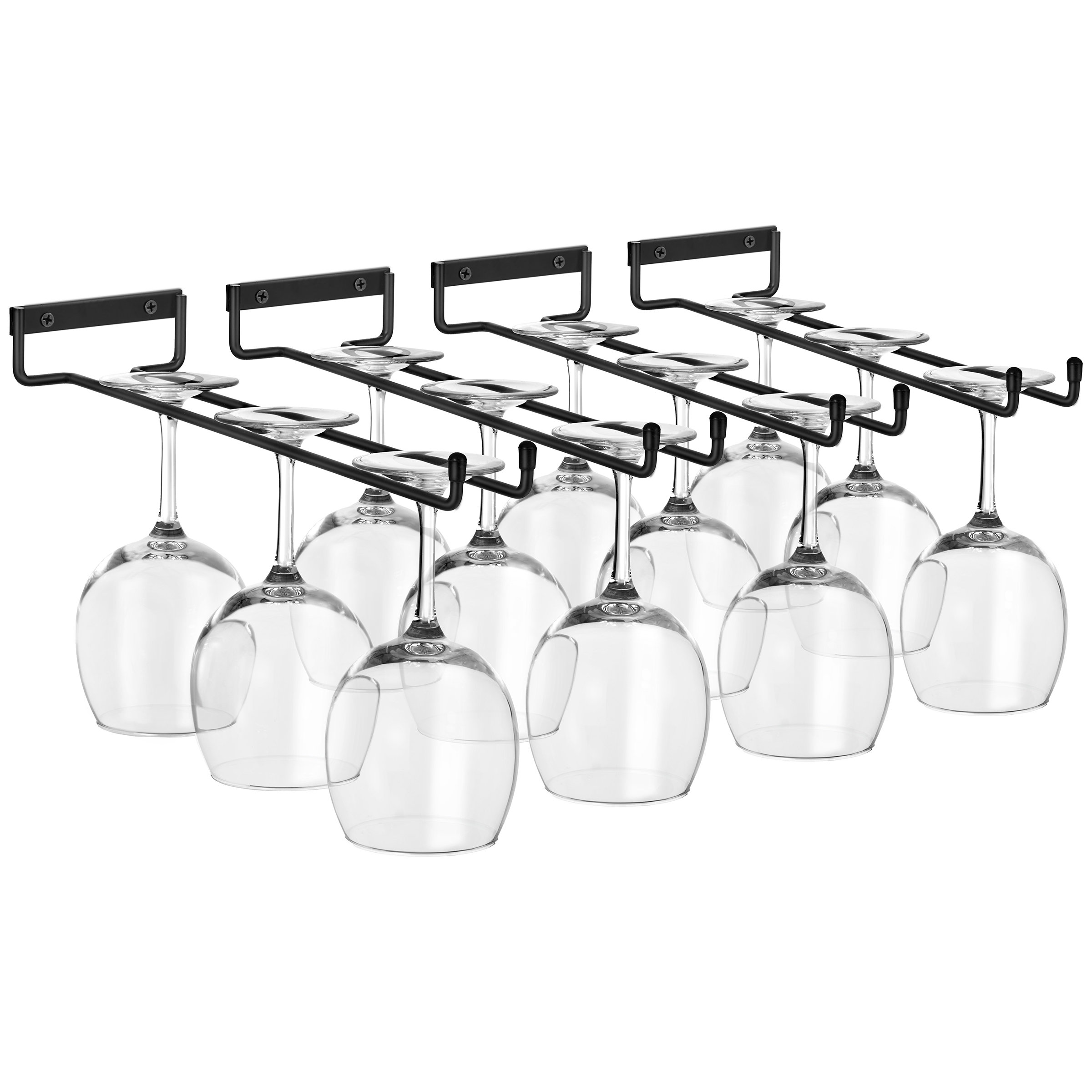 Sorbus 4 Glass Wall Mounted 12" Wine Glass Racks for Under Cabinet 4 ...