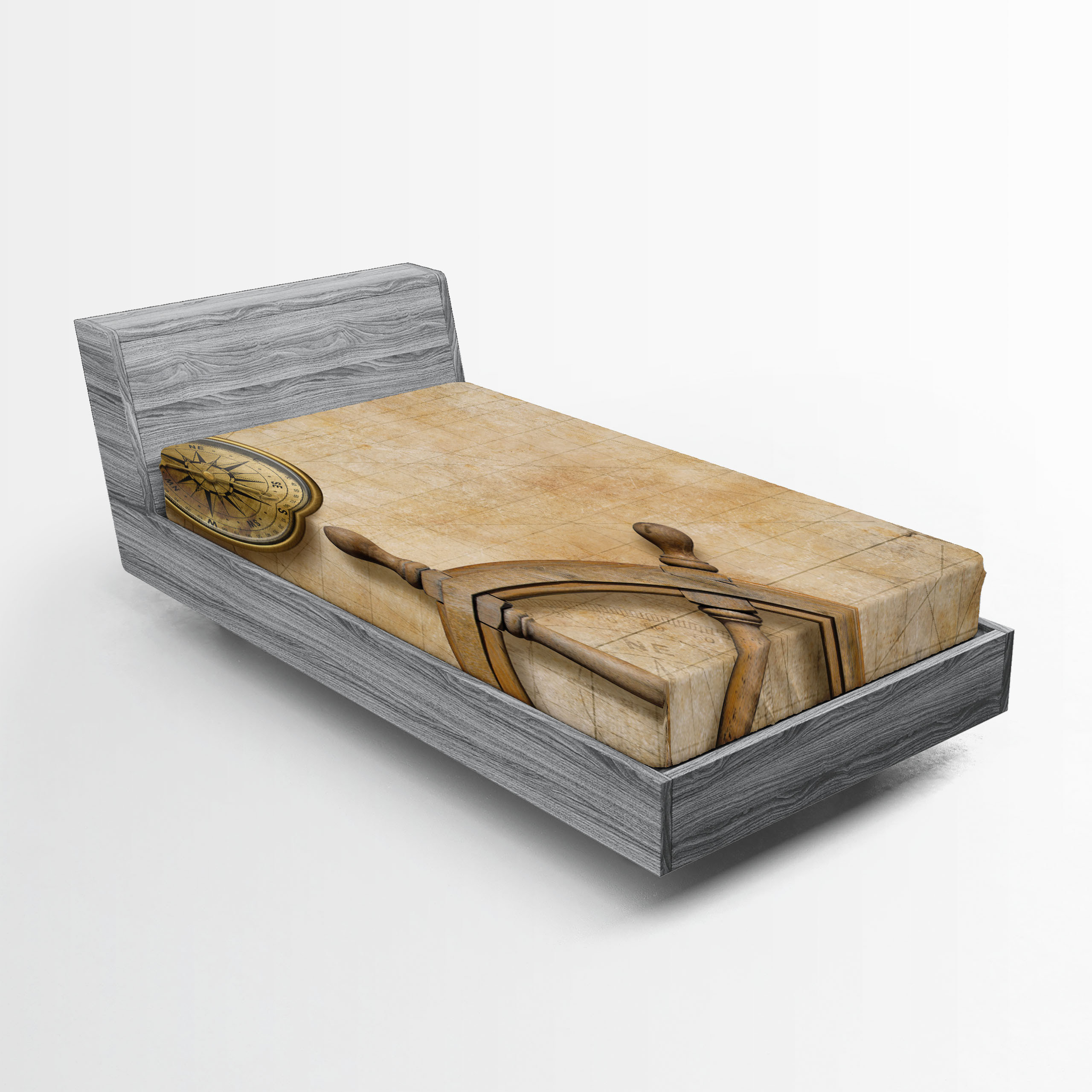 Ambesonne Vintage Fitted Sheet 2-Pack Wooden Wheel Compass Beige | Wayfair