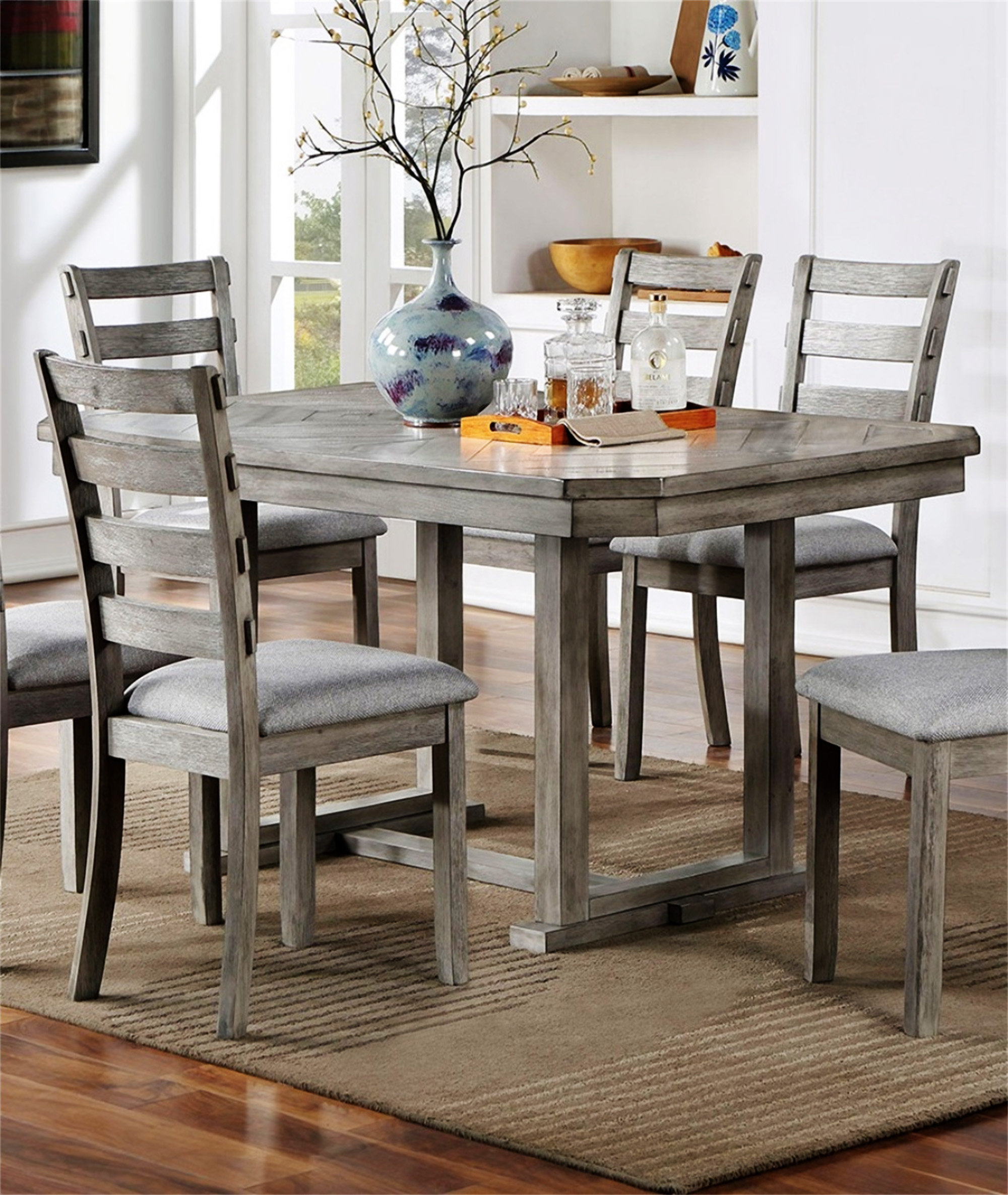 Rosalind Wheeler Dining Table 6X Side Chairs 7Pcs Dining Set Grey ...