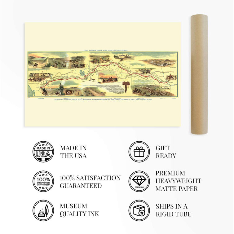 HISTORIC PRINTS HISTORIX Vintage 1960 Pony Express Map - 24X36 Inch ...