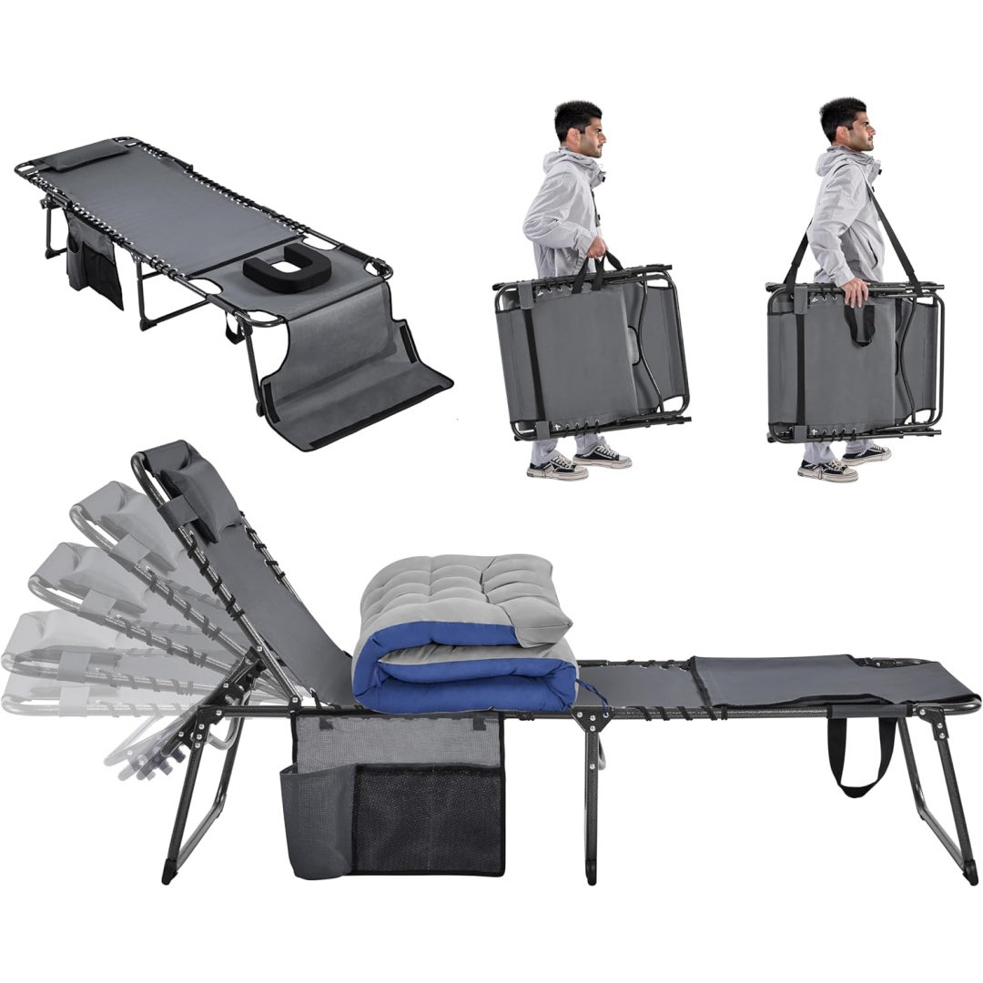 Arlmont & Co. Outdoor Folding Tanning Chair, Portable Tanning Lounger ...