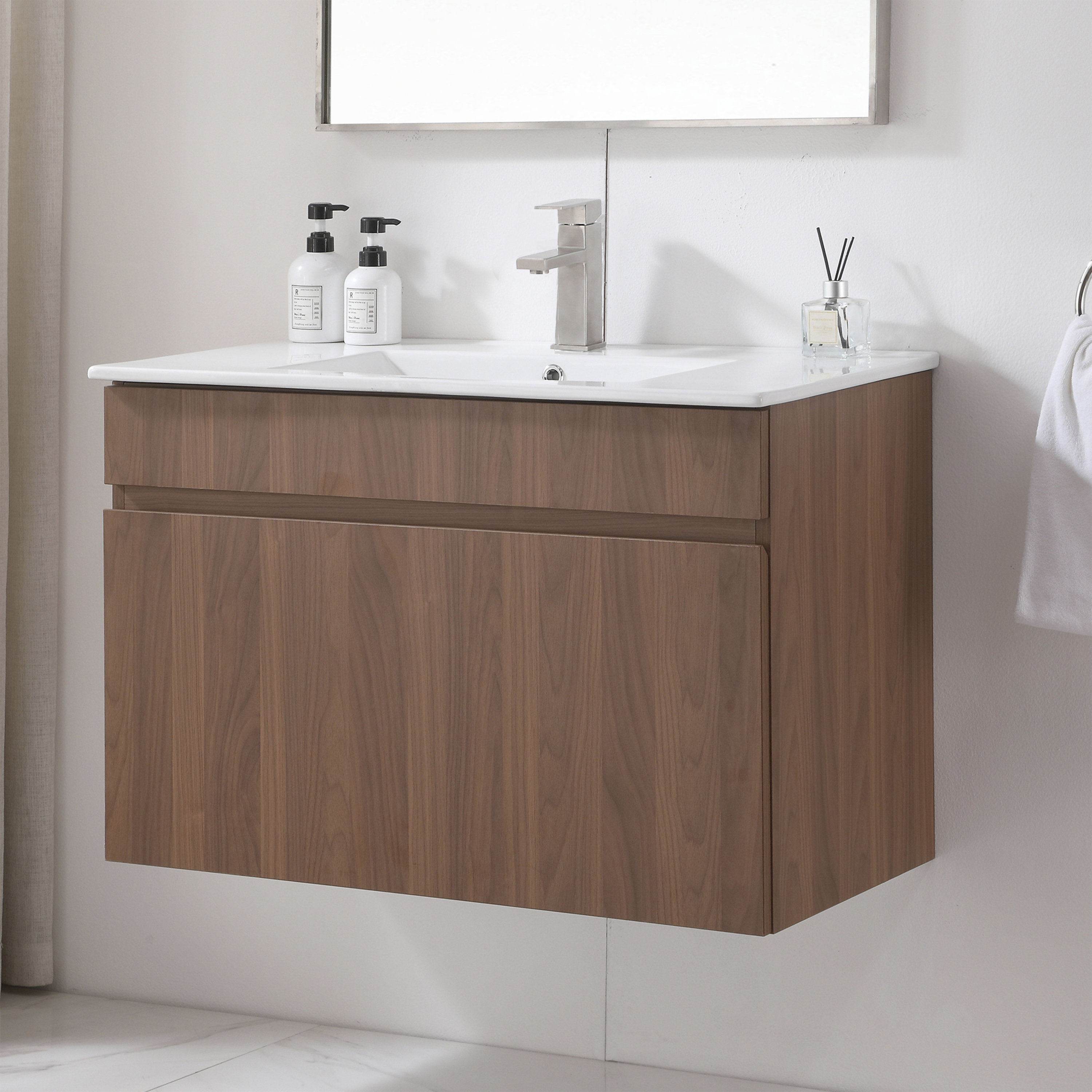 Latitude Run® Sylvere 36'' Prince Walnut Modern Wall Mounted Single ...