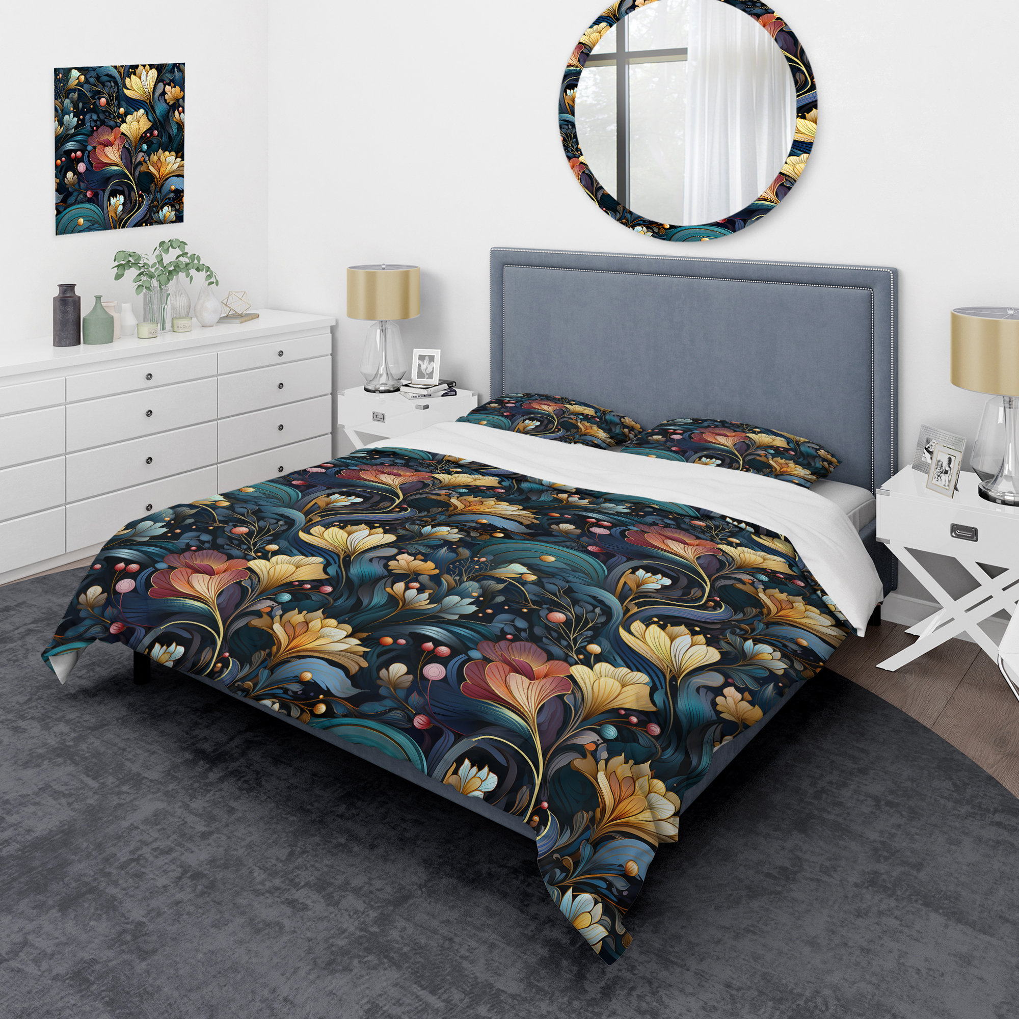 Design Art Art Nouveau Blue Jewel Tones II Duvet Cover Set | Wayfair