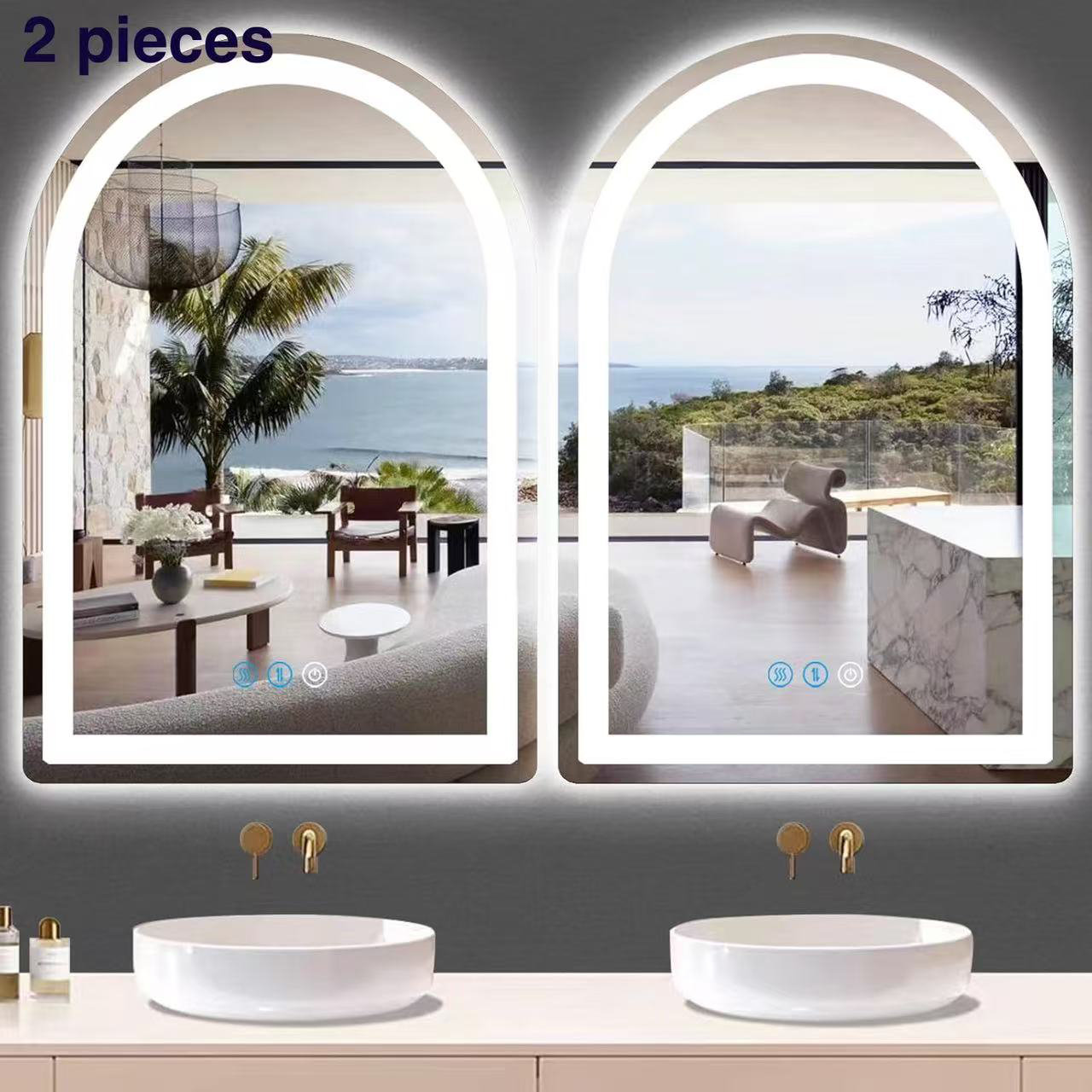 Ivy Bronx (2 Pieces)led Arched Mirror With Lights 16 X 24 Inch Arch Led ...