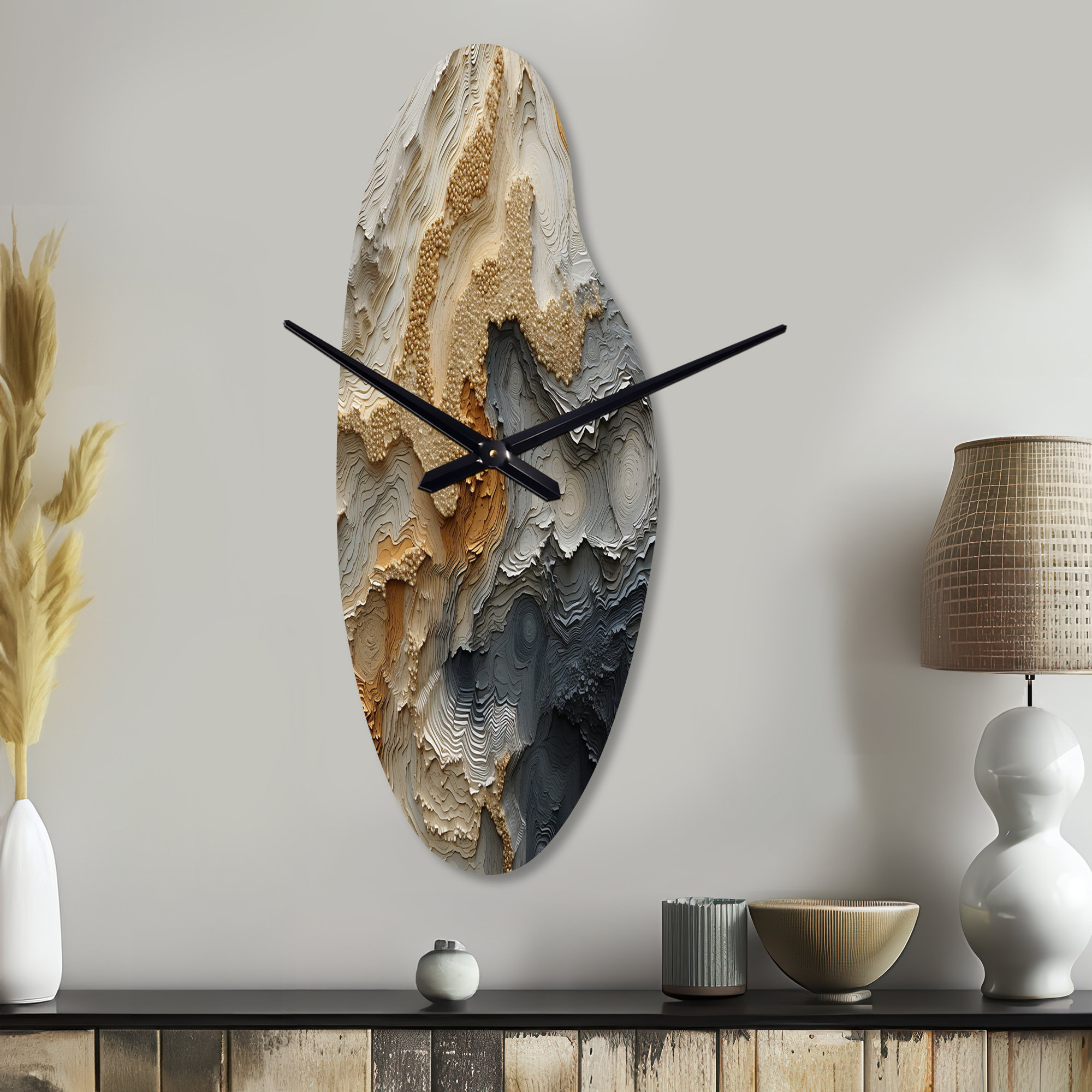 Latitude Run® Vando - Curved Shape Unique Abstract Painting Wall Clock ...