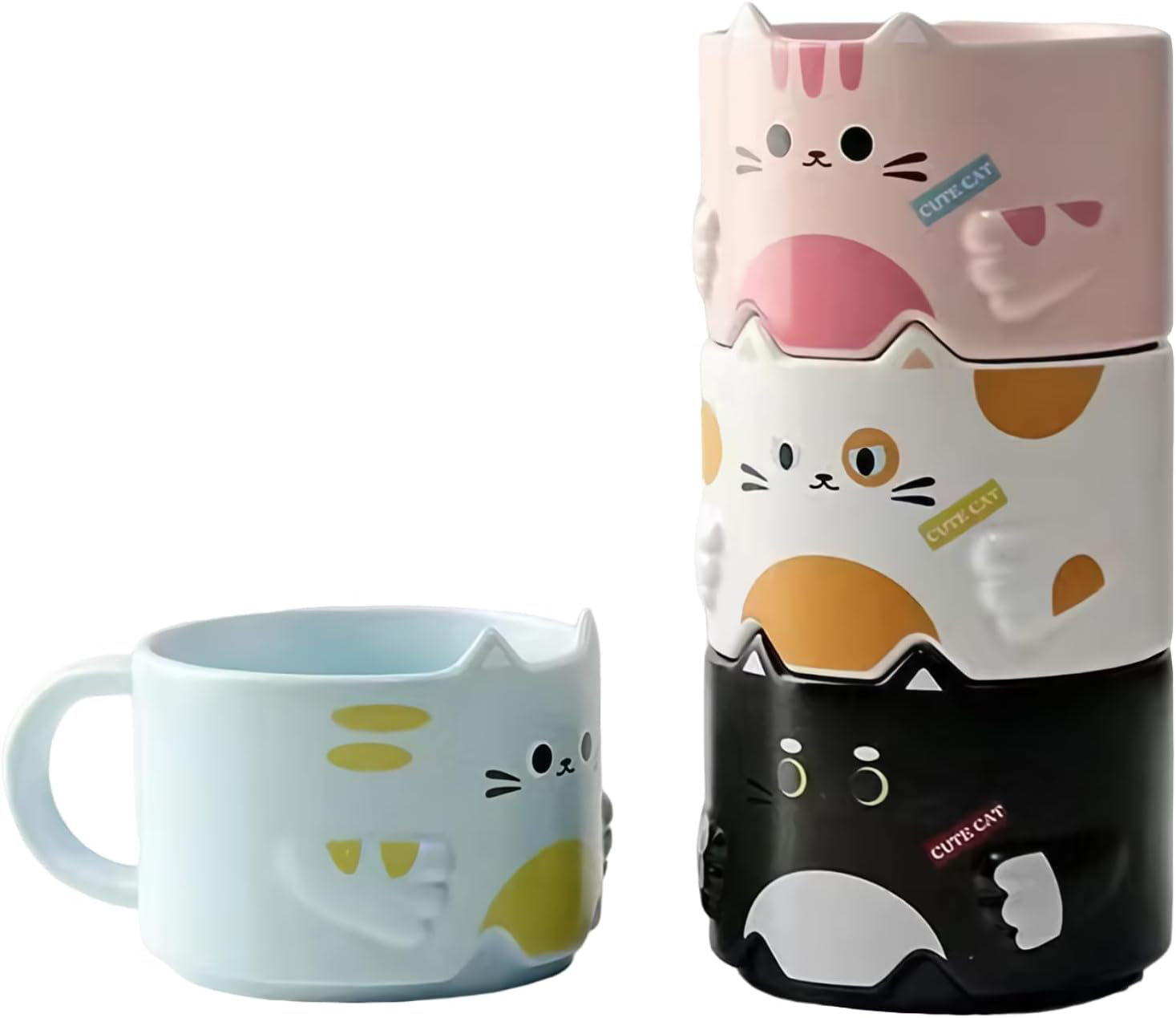 Umedas Set of 4 Stackable Cat Mug Adorable Ceramic Coffee Mugs 10 oz | Wayfair