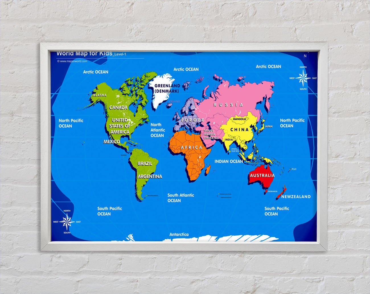 Isabelle & Max World Map For Kids - Single Picture Frame Art Prints on ...