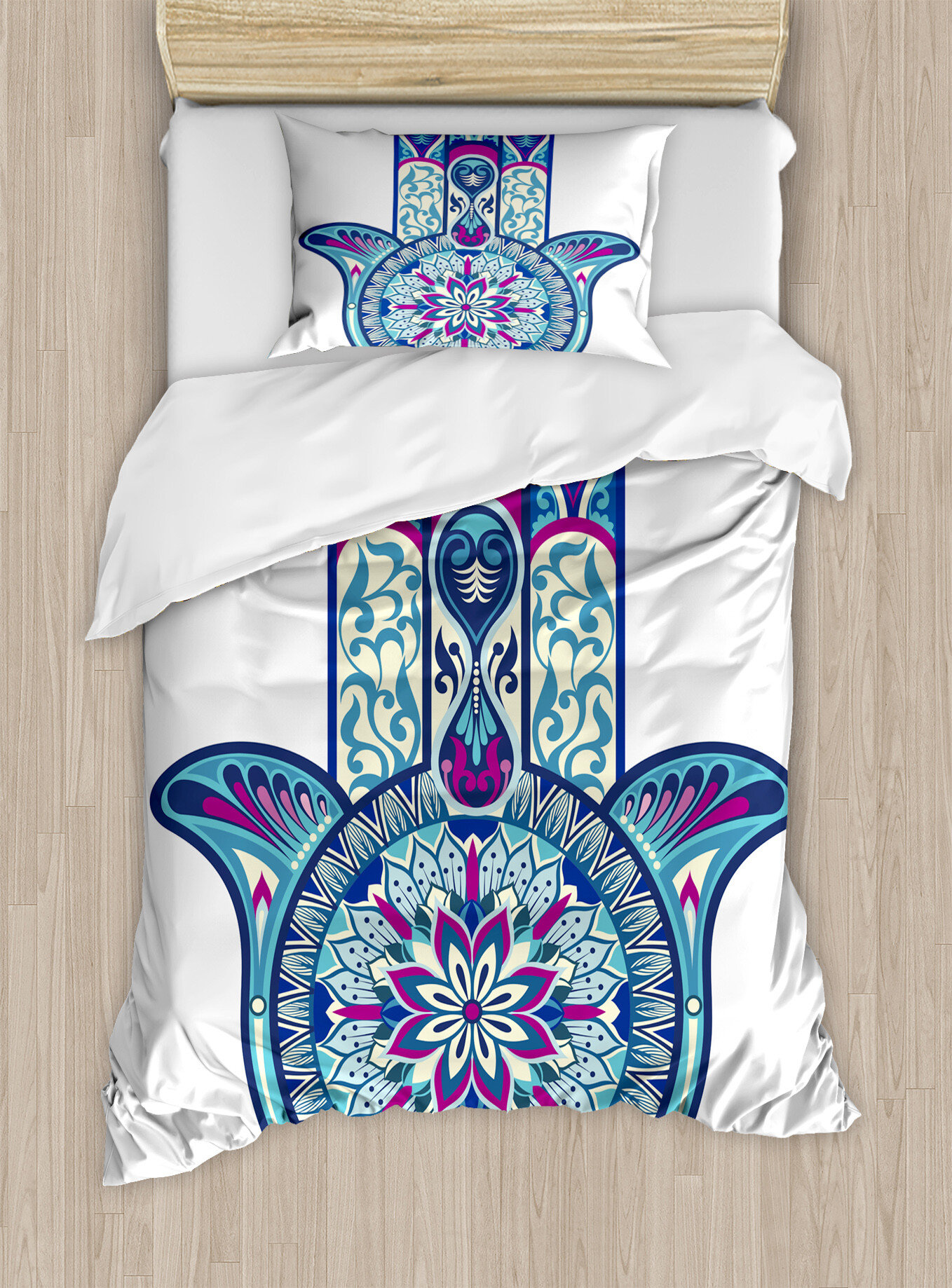 Ambesonne Hamsa Duvet Cover Set, Culture Art, Twin, Pale Blue Purple ...
