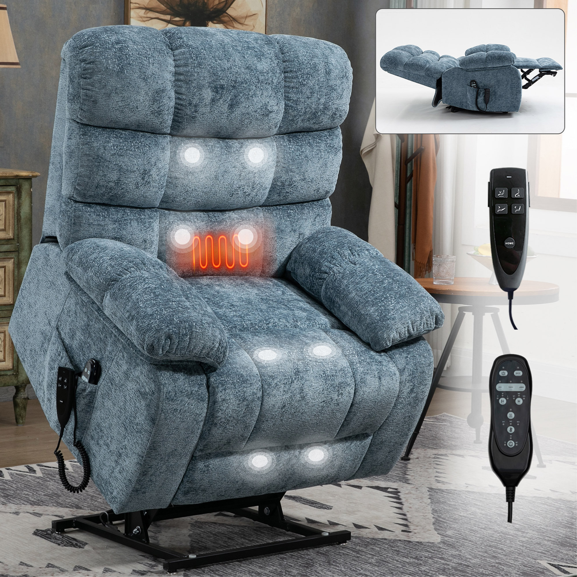 Latitude Run® Lift Recliner Chair Heat Massage Dual Motor Infinite ...