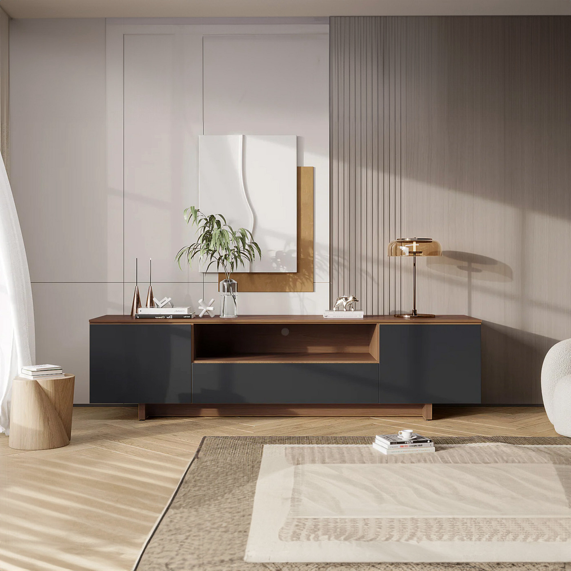 Latitude Run® Black Color Modern Walnut Wood TV Stand | Wayfair