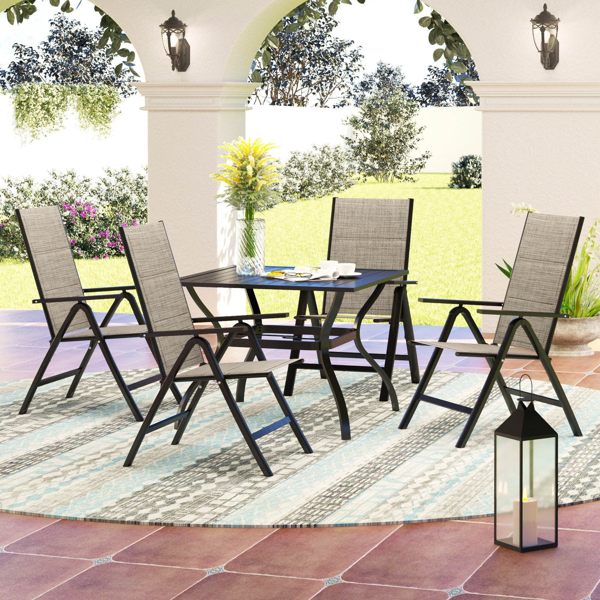 Blue Elephant Square 5 - Piece 4 - Person 93.98Cm L Outdoor Table Set ...